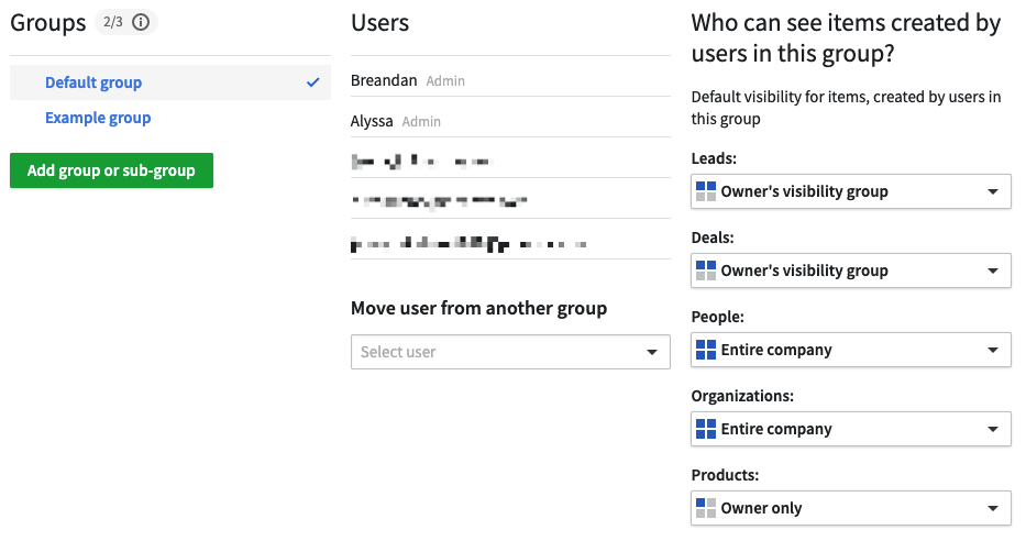 Visibility groups - Knowledge Base | Pipedrive